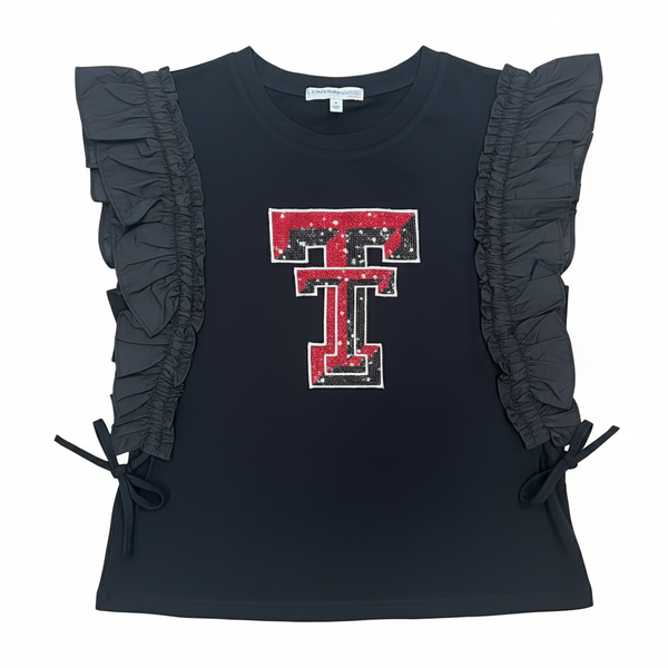 Texas Tech University Black Sequin Ruffle Top